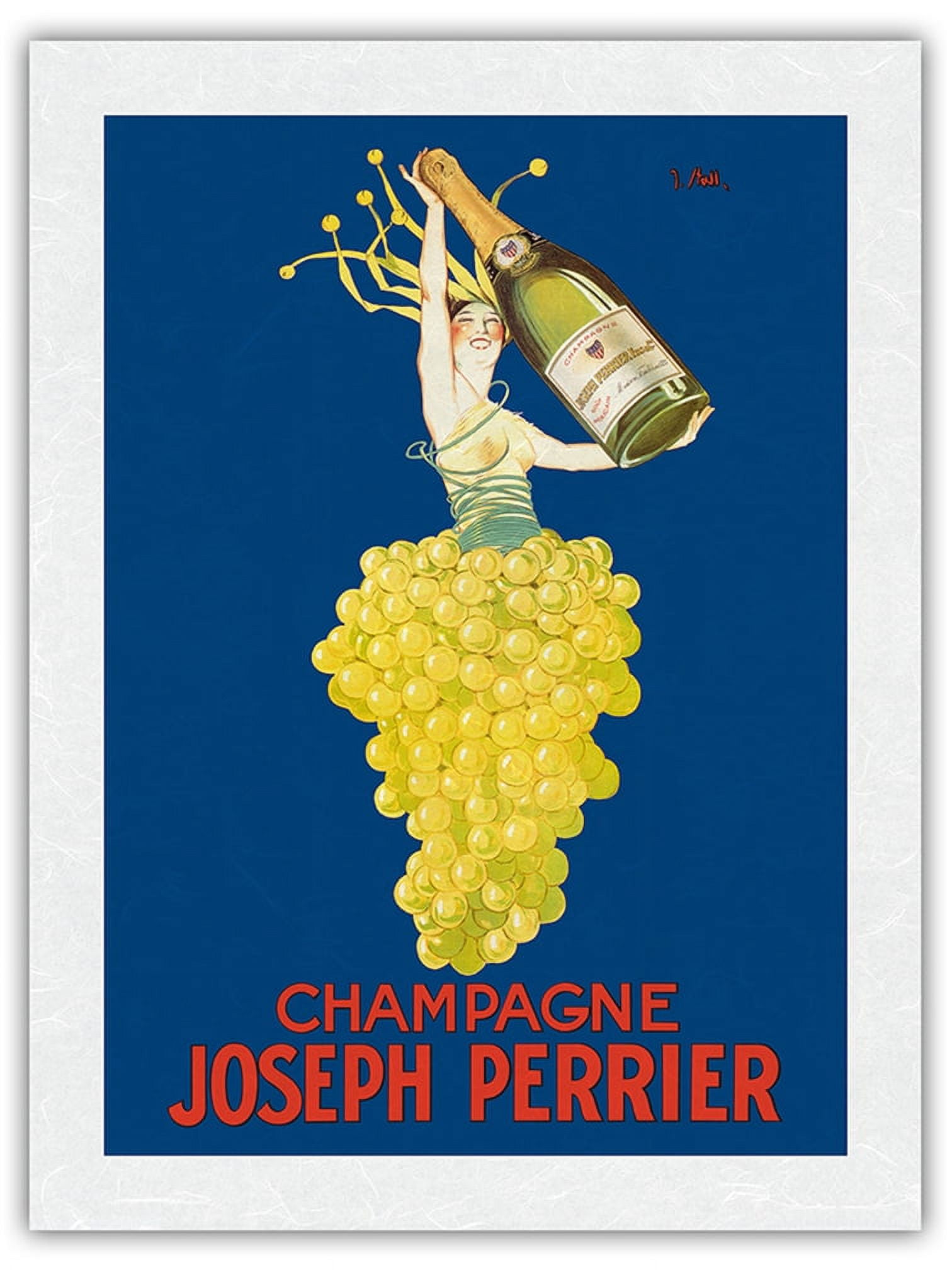 Champagne Joseph Perrier - French Woman Emerging from Chardonnay Grapes - Vintage Advertising ...