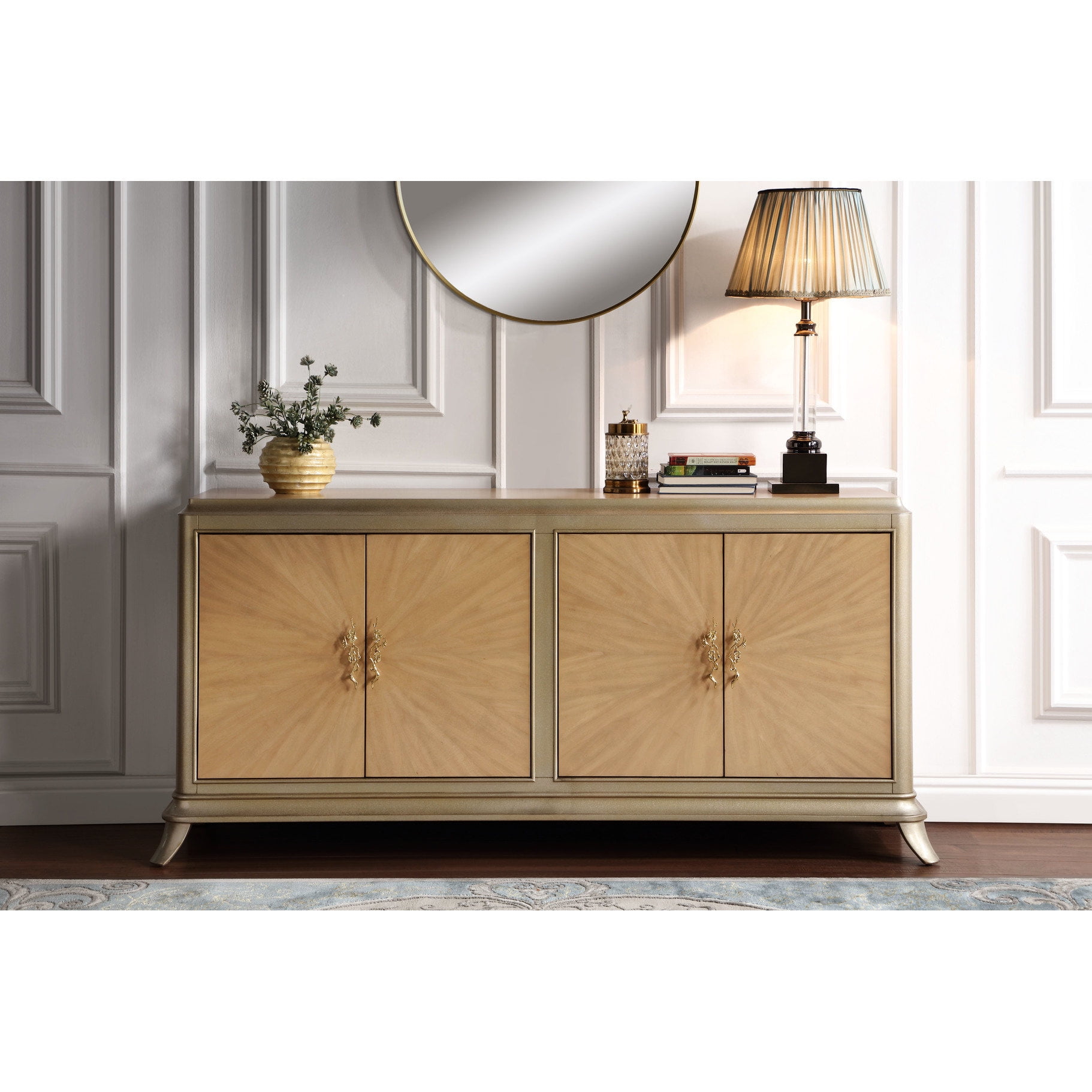 Champagne - Main - Color Console Cabinet with 4 Doors and Shelves for ...