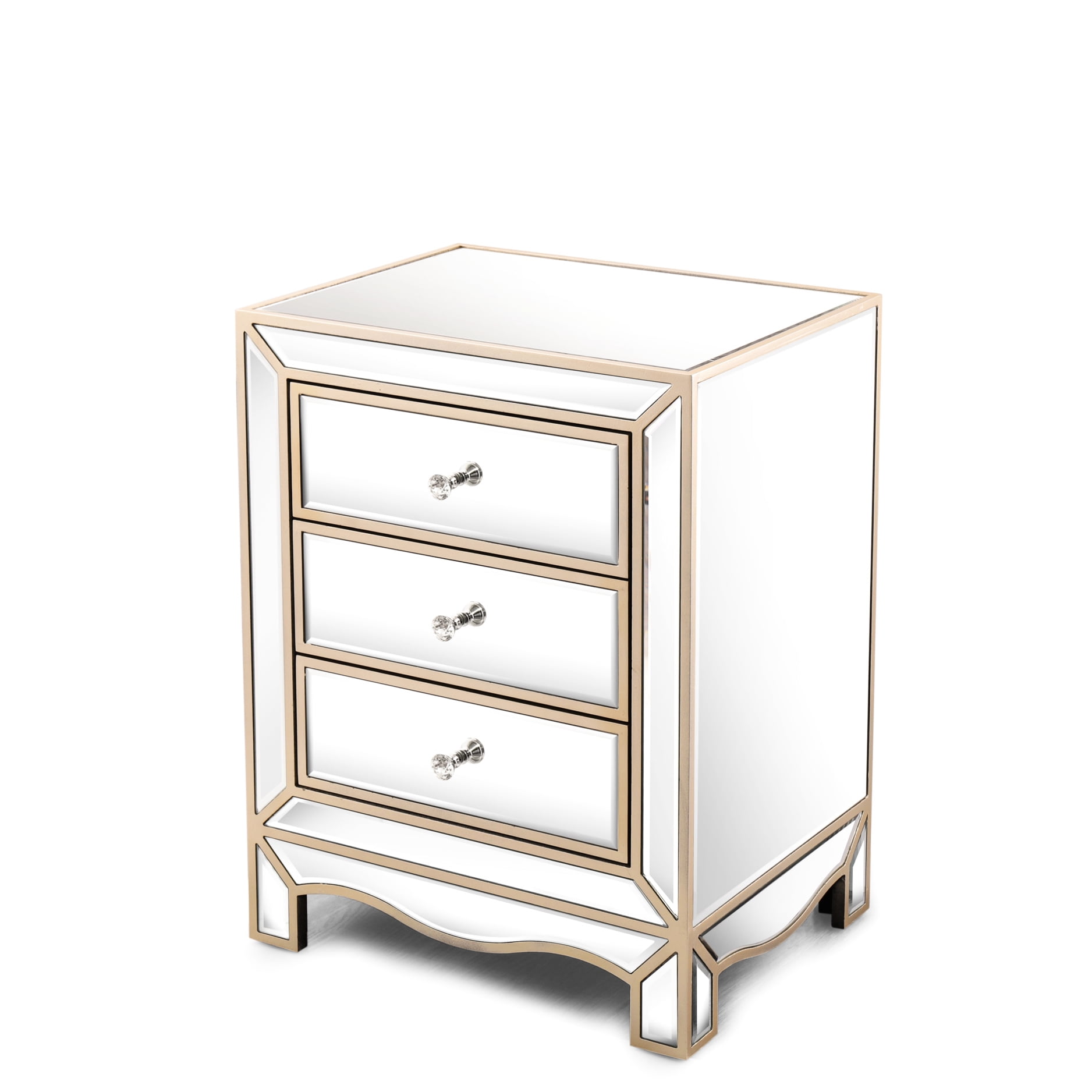Champagne Mirror 3 Drawer Side Table Cabinet For Multiple Needs ...