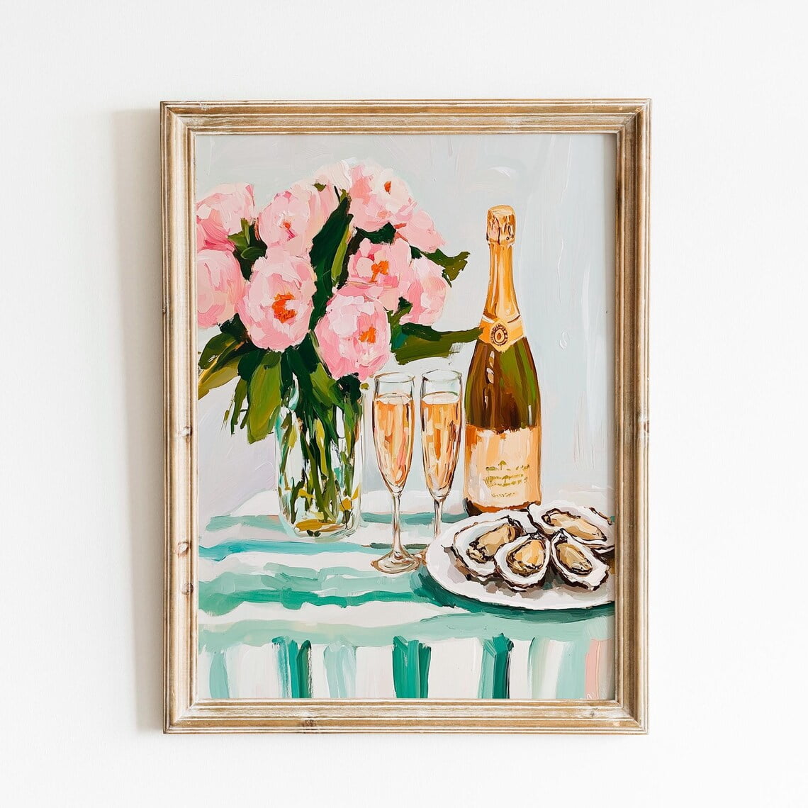 Champagne Oysters Floral Romantic Pastel Striped Dining Decor Peony ...