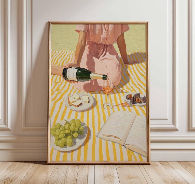 Champagne Picnic French Lifestyle Wine Cheese Summer Yellow Stripe ...