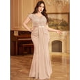 Champagne Plus Size Deep V-Neck Sequin Lace Ruched Draped Mermaid ...
