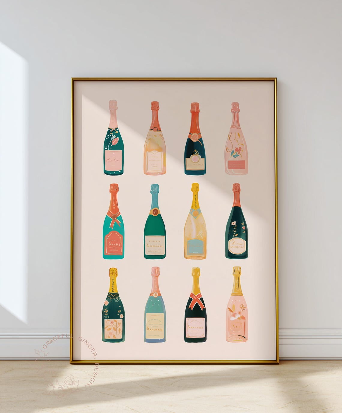 Champagne Poster, Preppy Pink Bar Cart Art UNFRAMED Poster, Wall Art ...