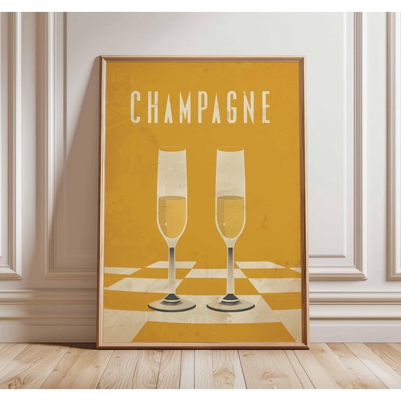 Champagne Poster Retro Champagne Glasses Celebration Cocktail Bar ...