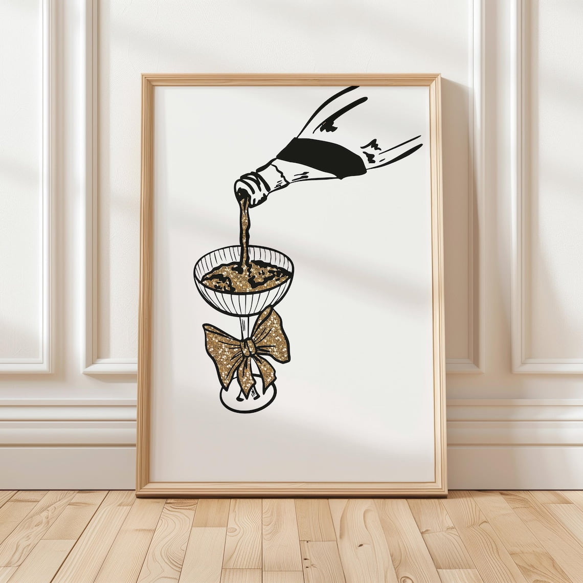 Champagne Pour Art Print Gold Line Bar Cart Decor Poster Decor ...