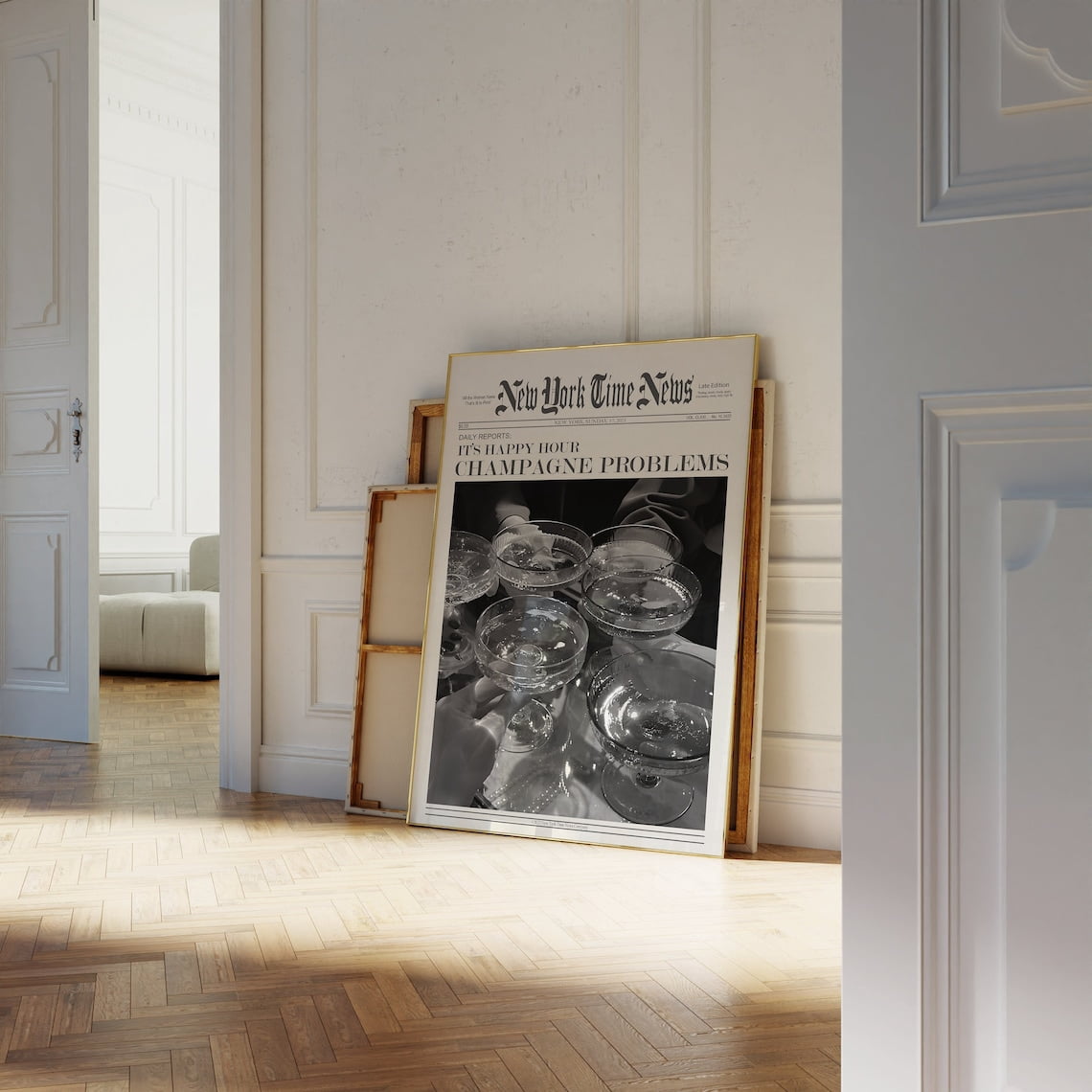 Champagne Problems Newspaper Print, Bar Cart Art, Unframed Paper Poster ...