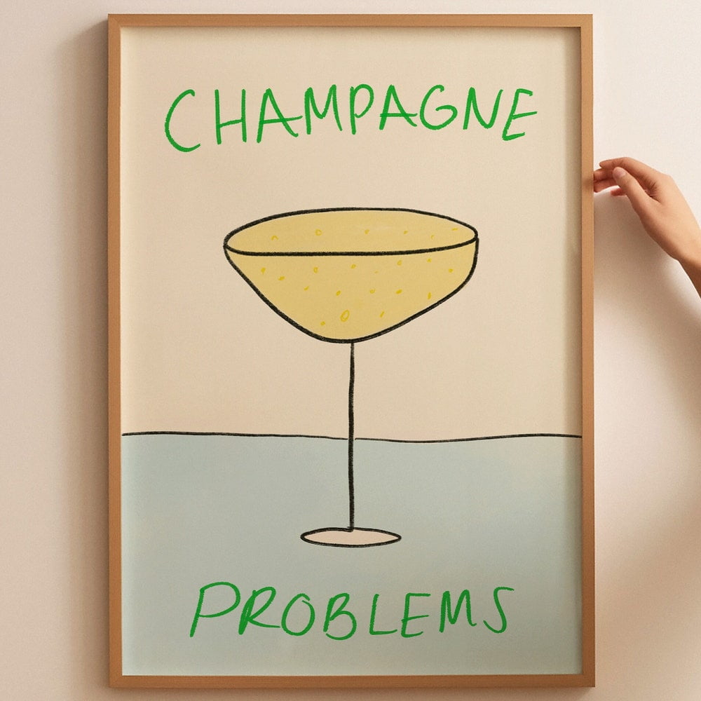 Champagne Problems Poster, Vintage Cocktail Print, Mid Century Print ...