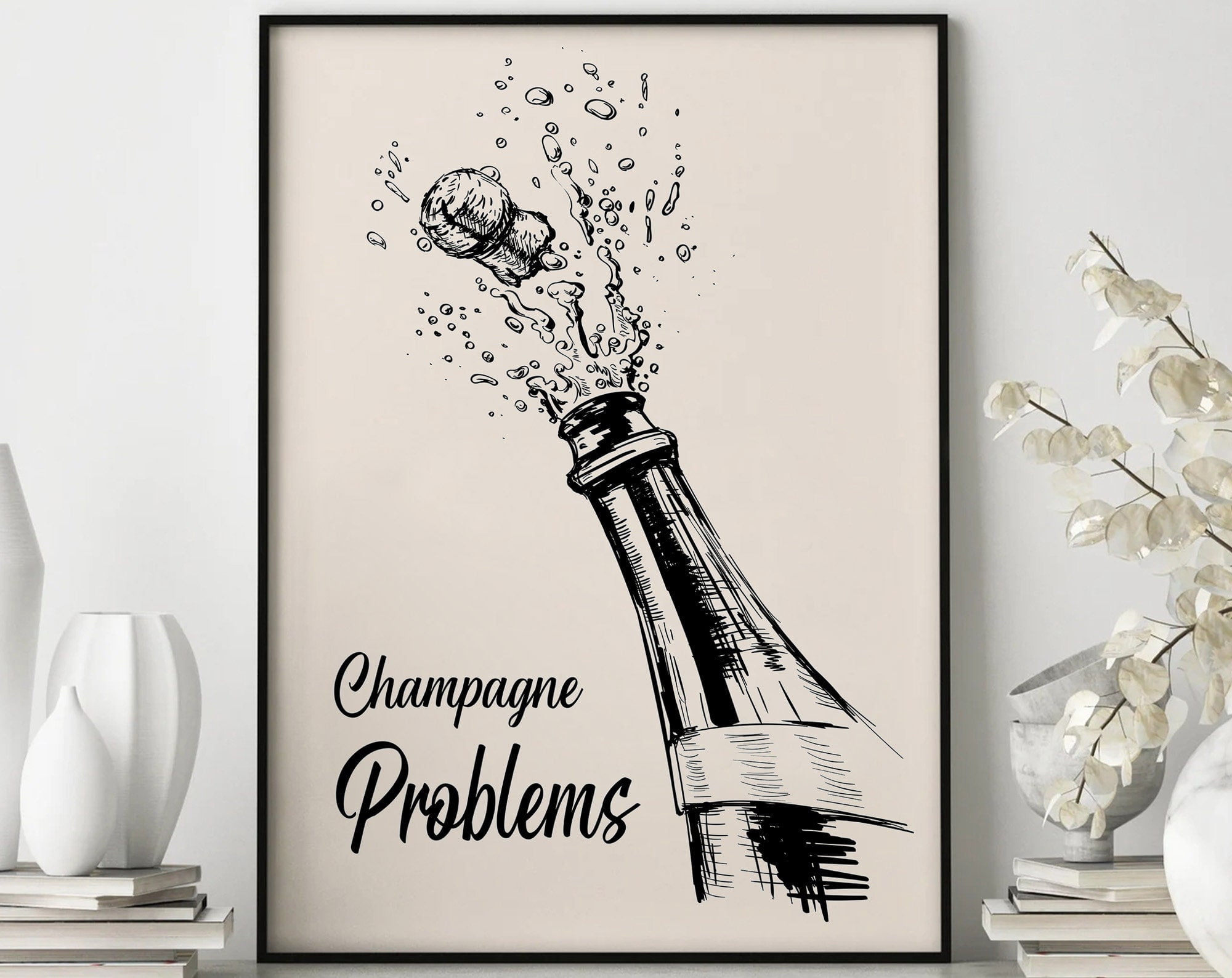 Champagne Problems Print, Bar Cart Wall Art Poster Vintage Style Wall ...