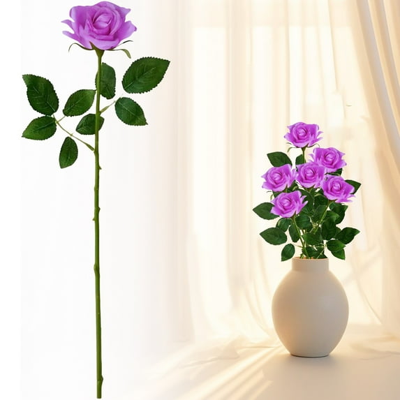 Champagne Roses Artificial Flowers Realistic Roses Bouquet Long Stem ...