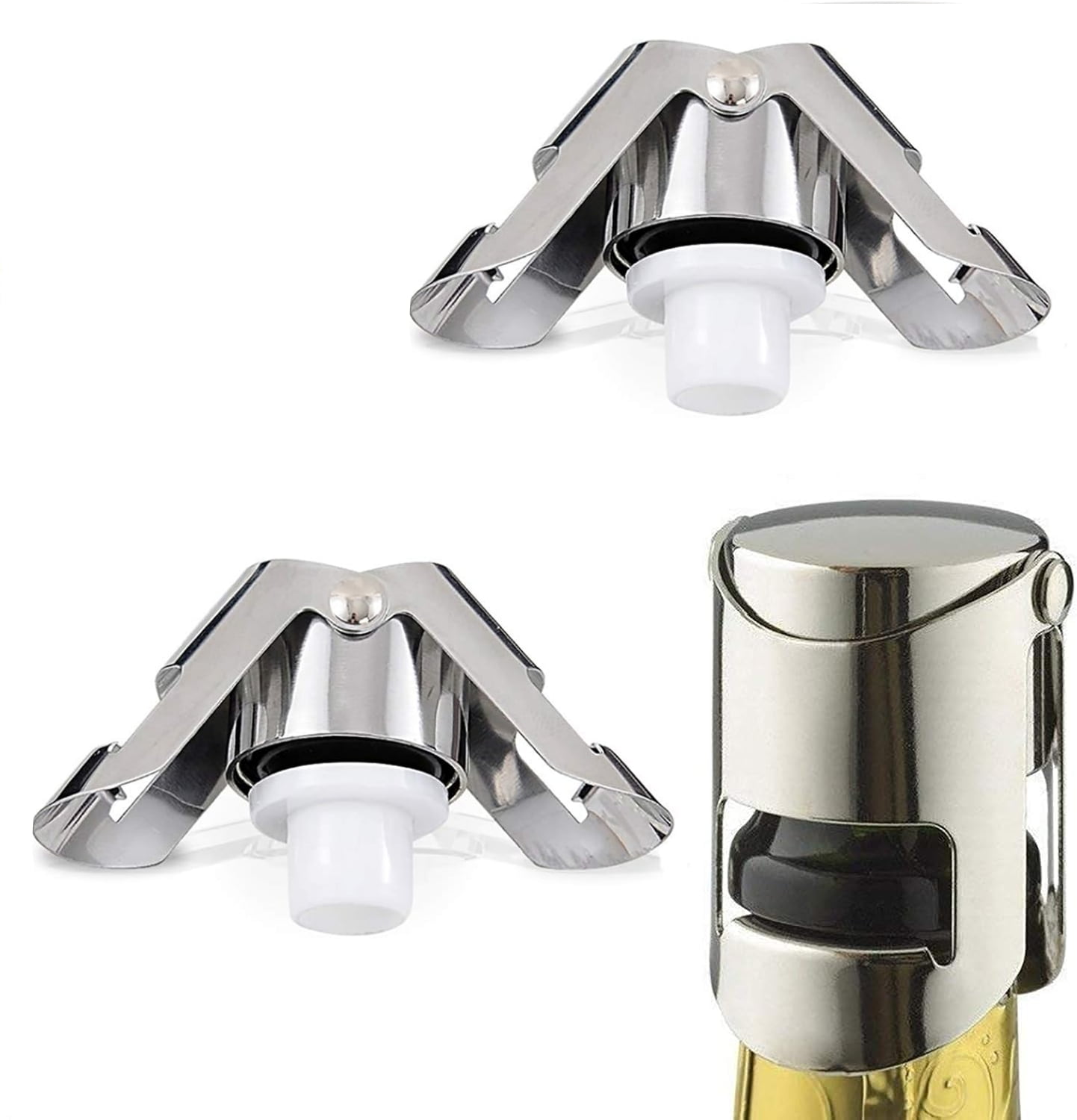 Champagne Sealer Stopper, 3 Pack Stainless Steel Sparkling Wine Bottle ...