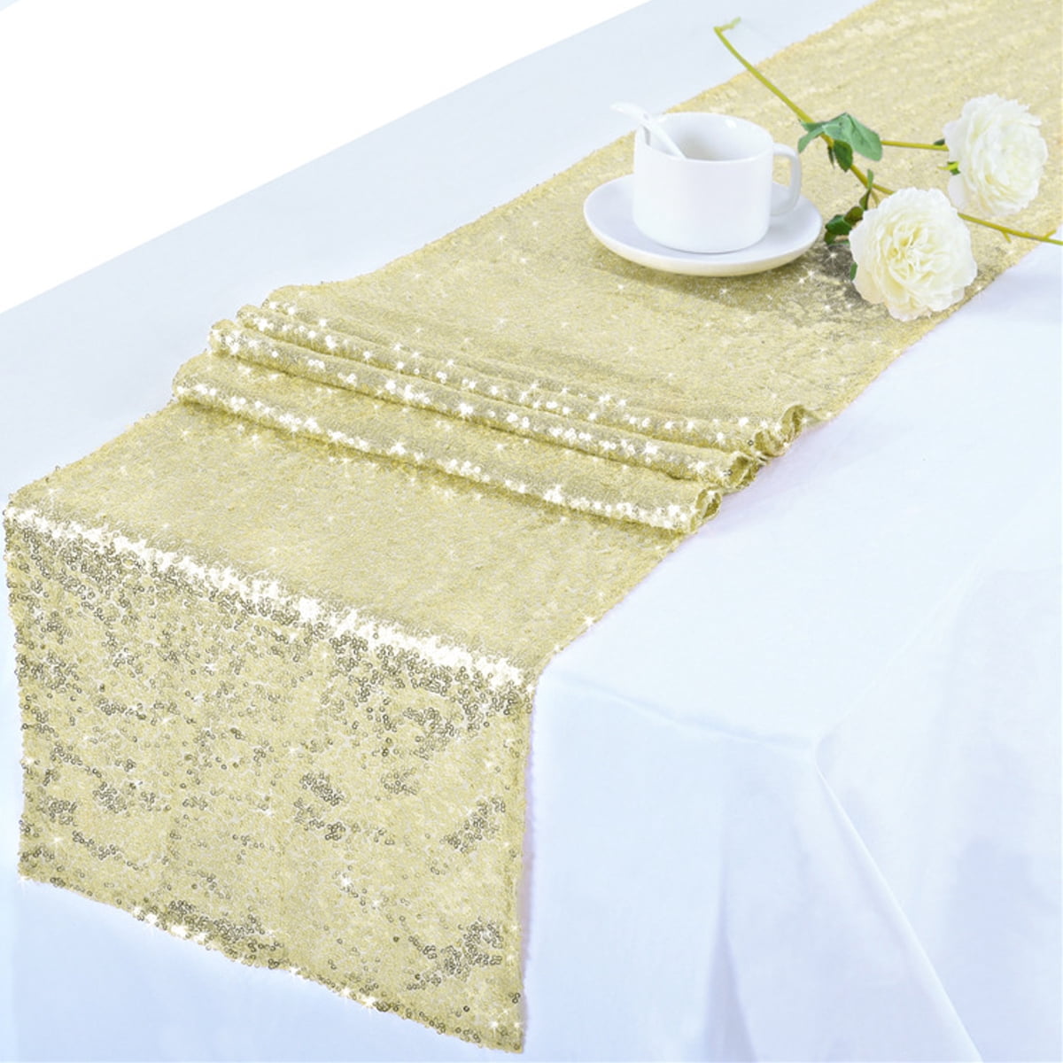 Champagne Sequin Table Runner, Glitter Table Runner for Birthday Party ...