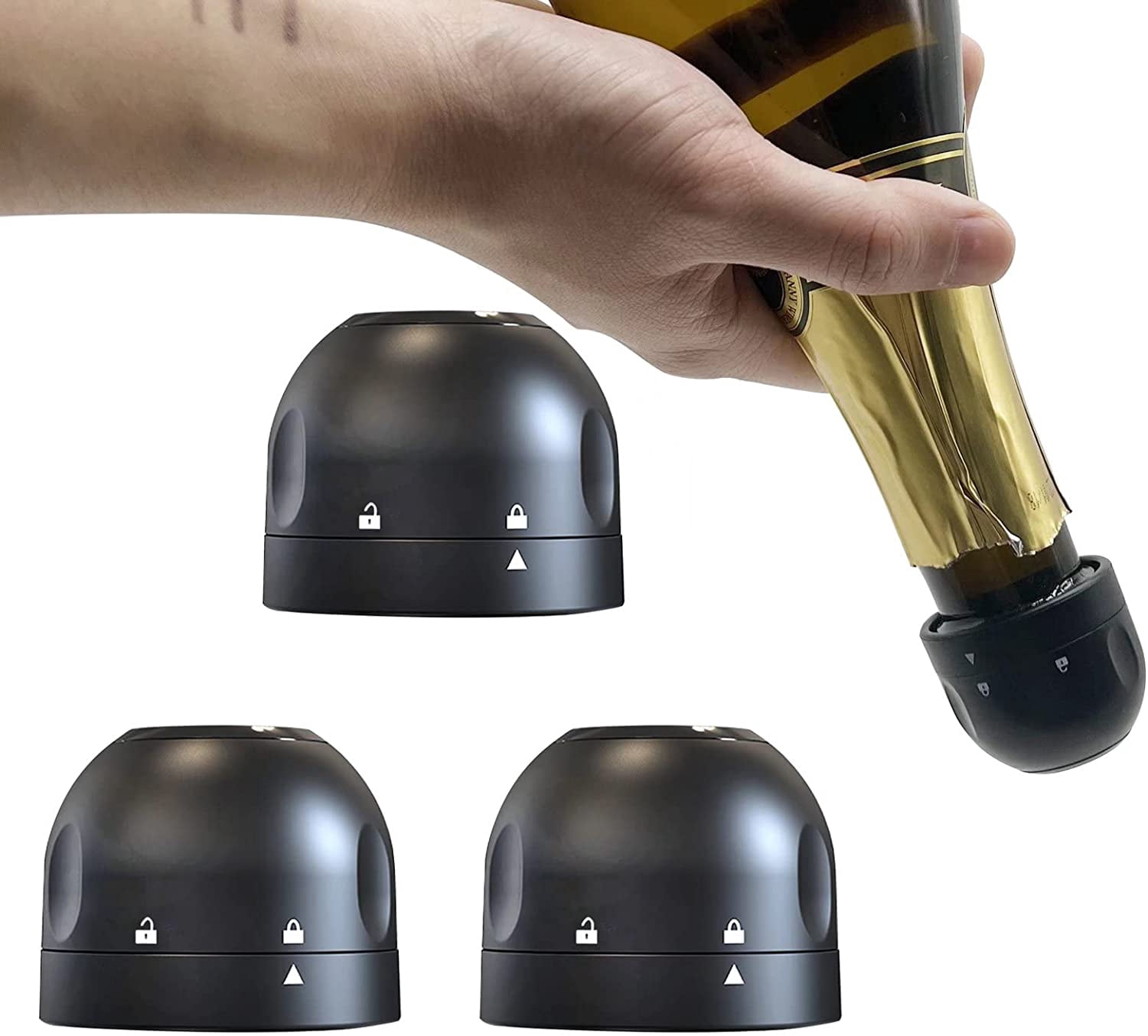 Champagne Stopper 3Pack Black, Leakproof Champagne Stoppers ...