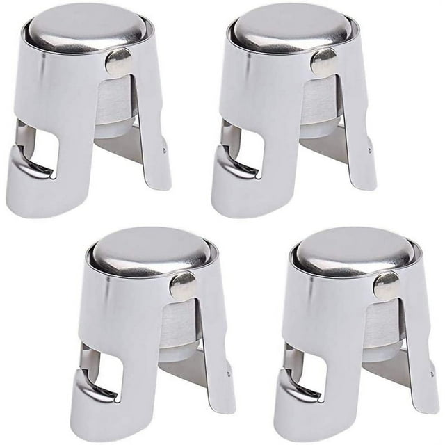 4 Pcs Stainless Steel Champagne Stoppers, Silicone Metal Cork Top ...