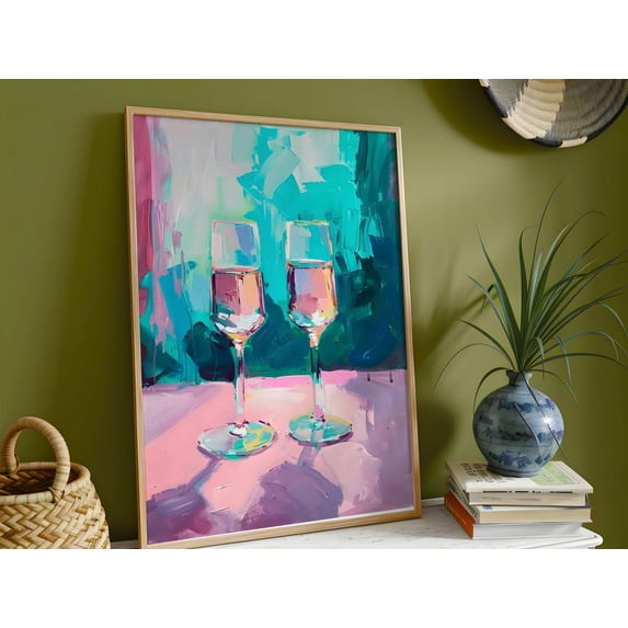 Champagne Theme Retro Illustration Wall Art for Bar Cart Decor ...