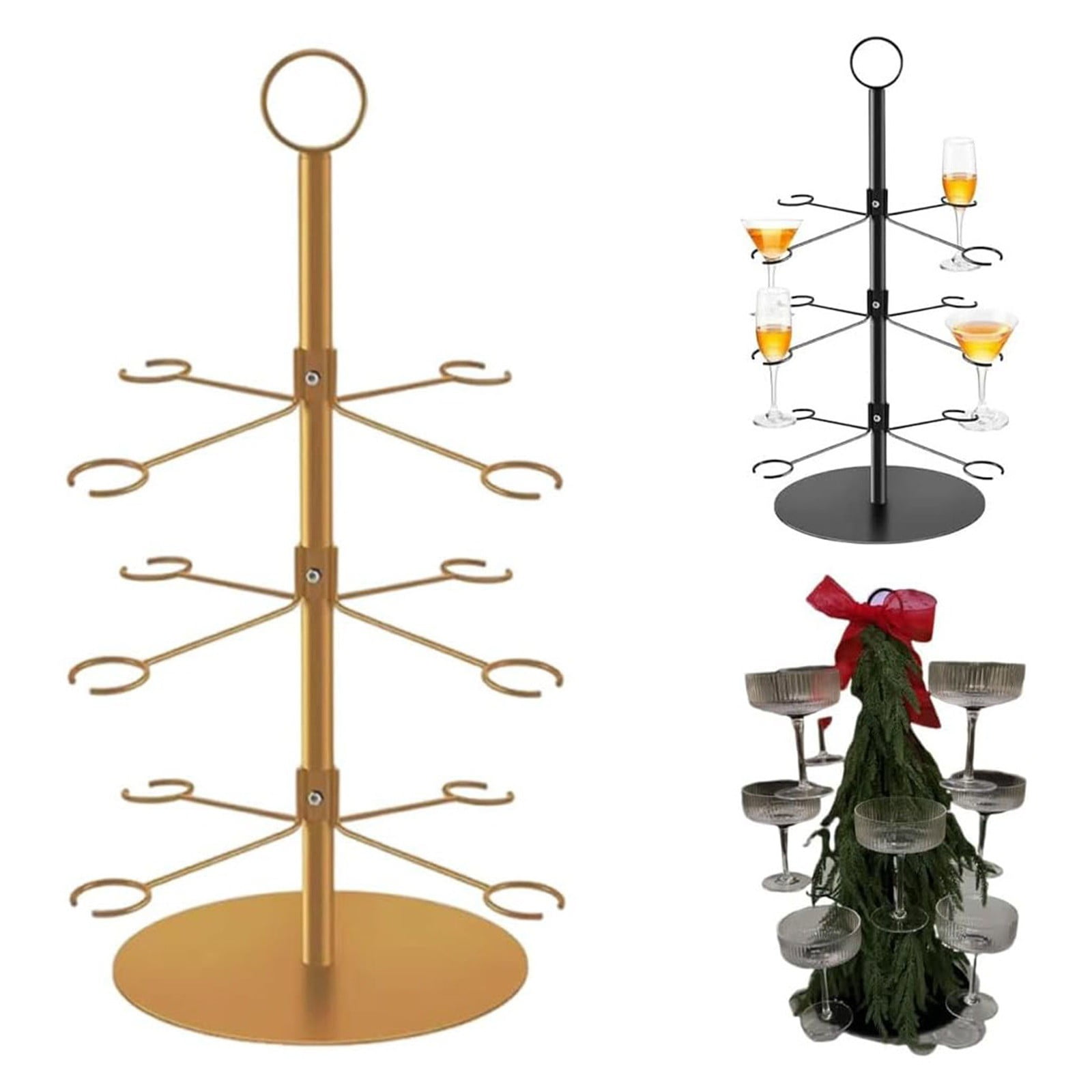 Champagne Tower Stand, 3 Tier Wine Glass Display Holder, Cocktail Tree ...