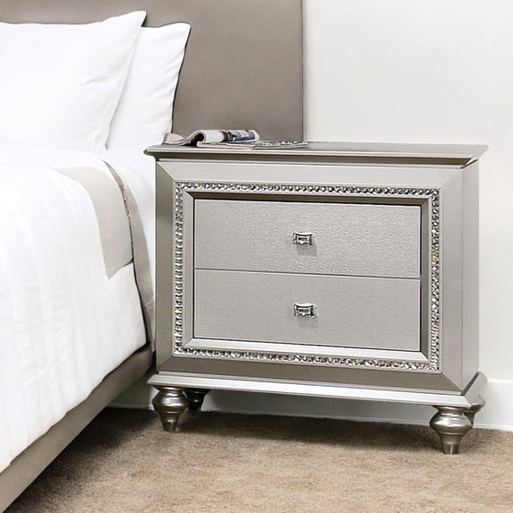 Champagne Transitional 2-Drawer Bedroom Nightstand | Sturdy Drawers for ...