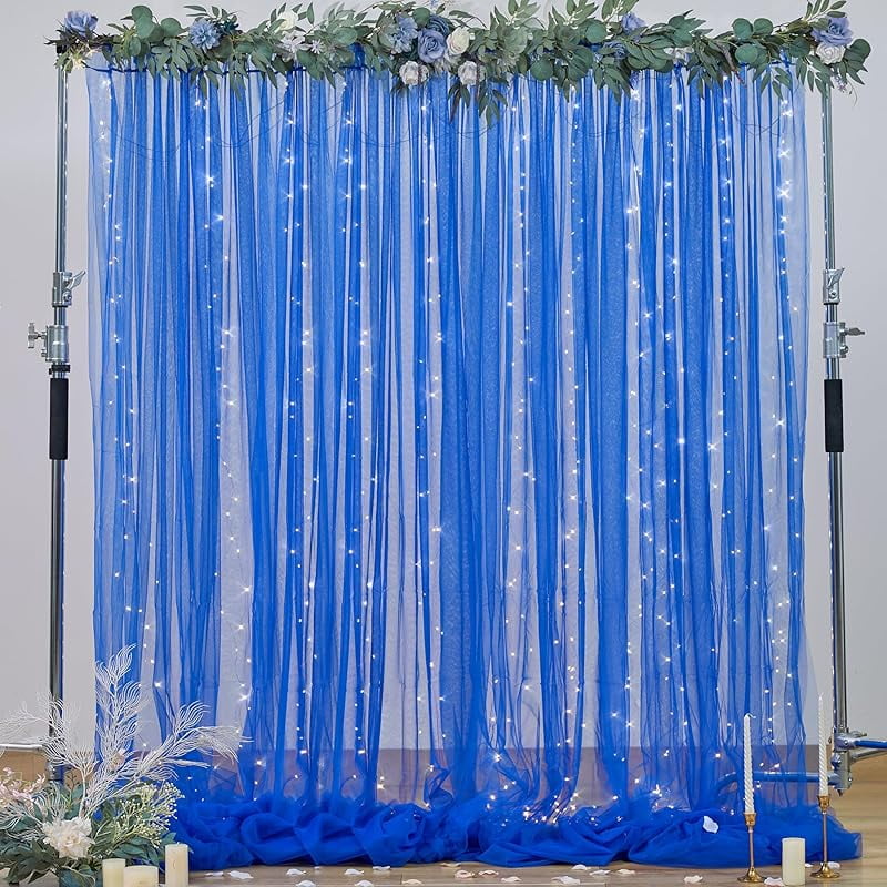 Champagne Tulle Backdrop Curtain with Lights String for Parites Wedding ...