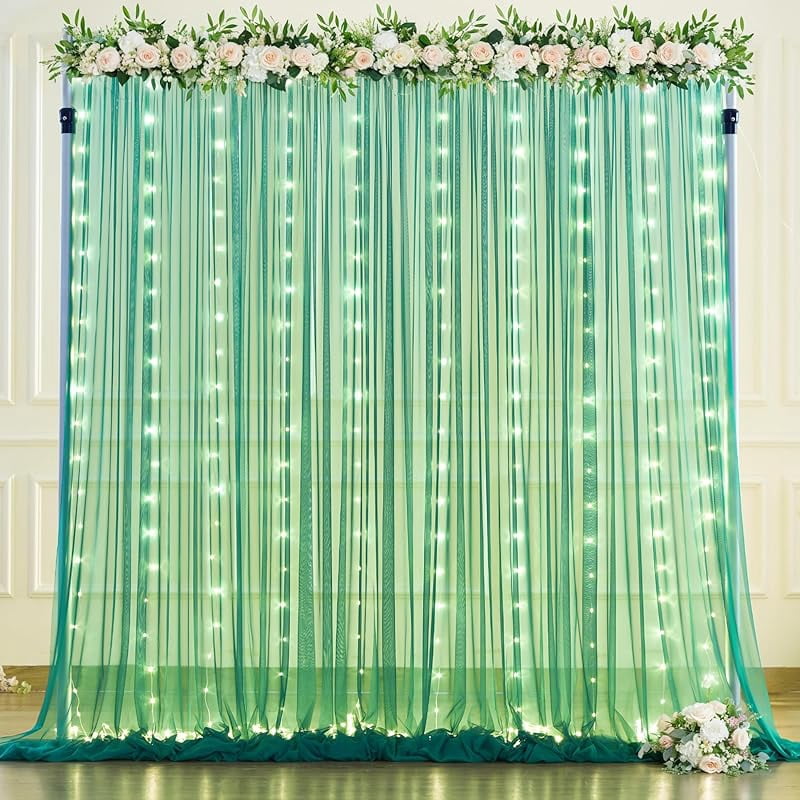 Champagne Tulle Backdrop Curtain with Lights String for Parites Wedding ...