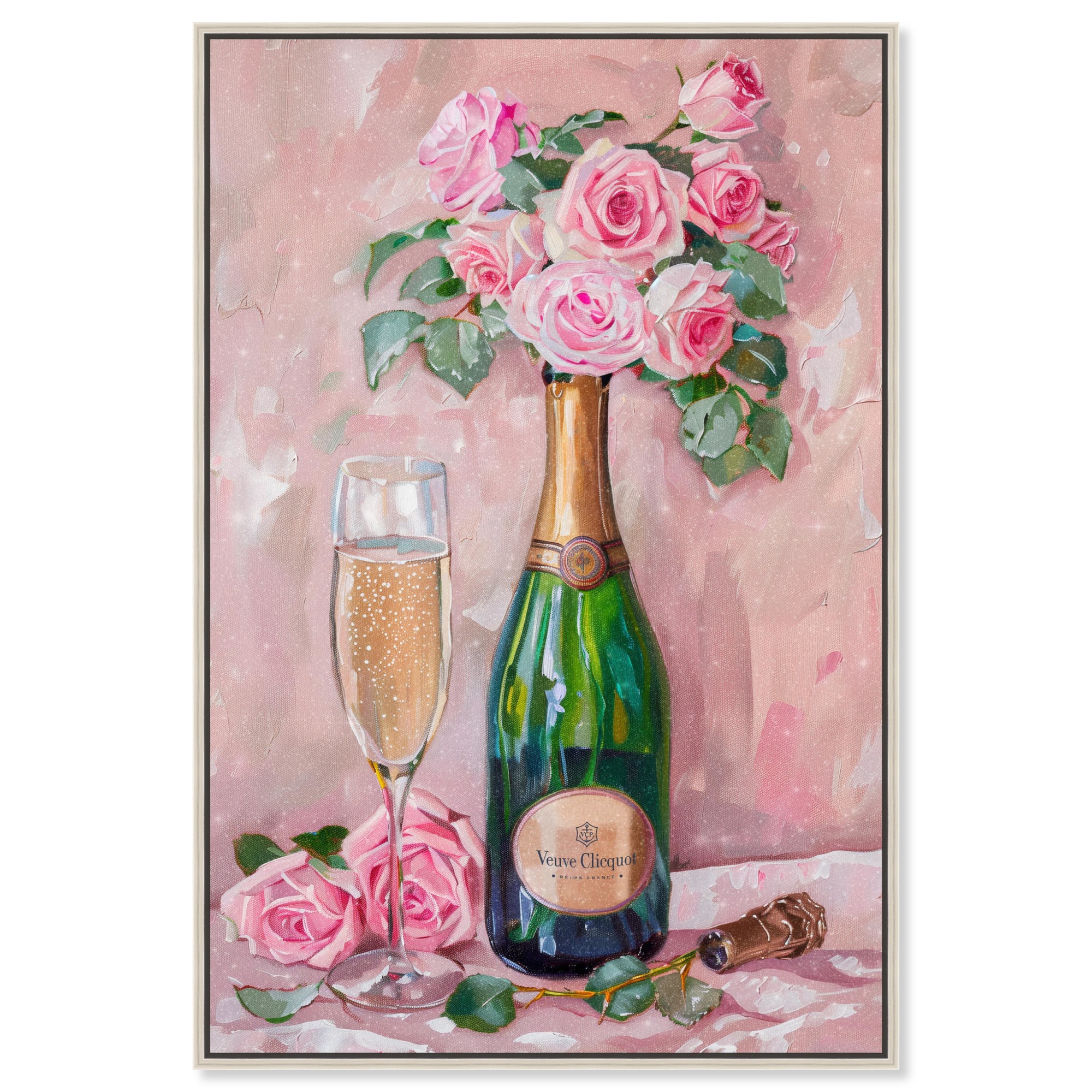 Champagne Vase Bouquet Canvas Coquette Trendy Art by Art Remedy, Silver ...