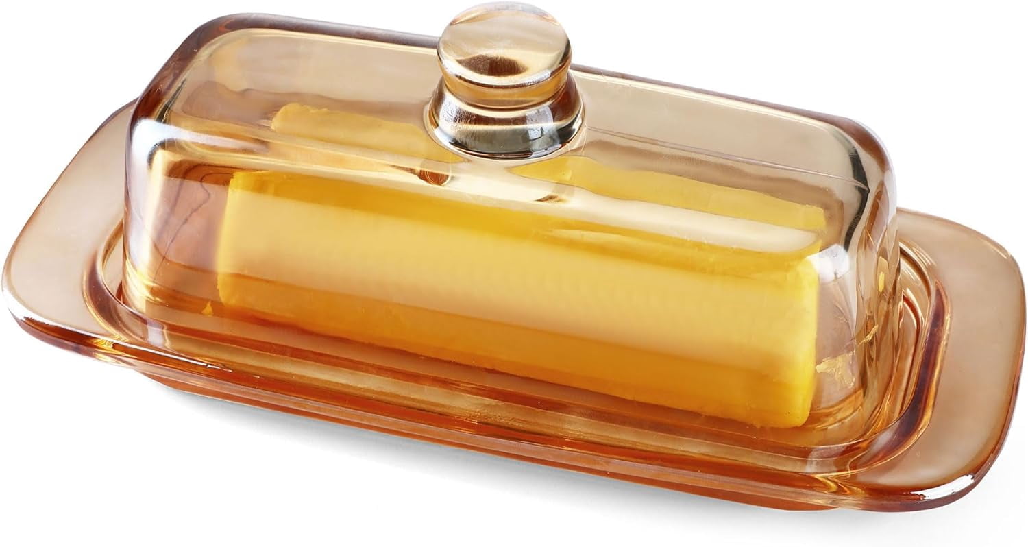 Champagne Vintage Glass Butter Dish with Lid for Countertop, Glass ...