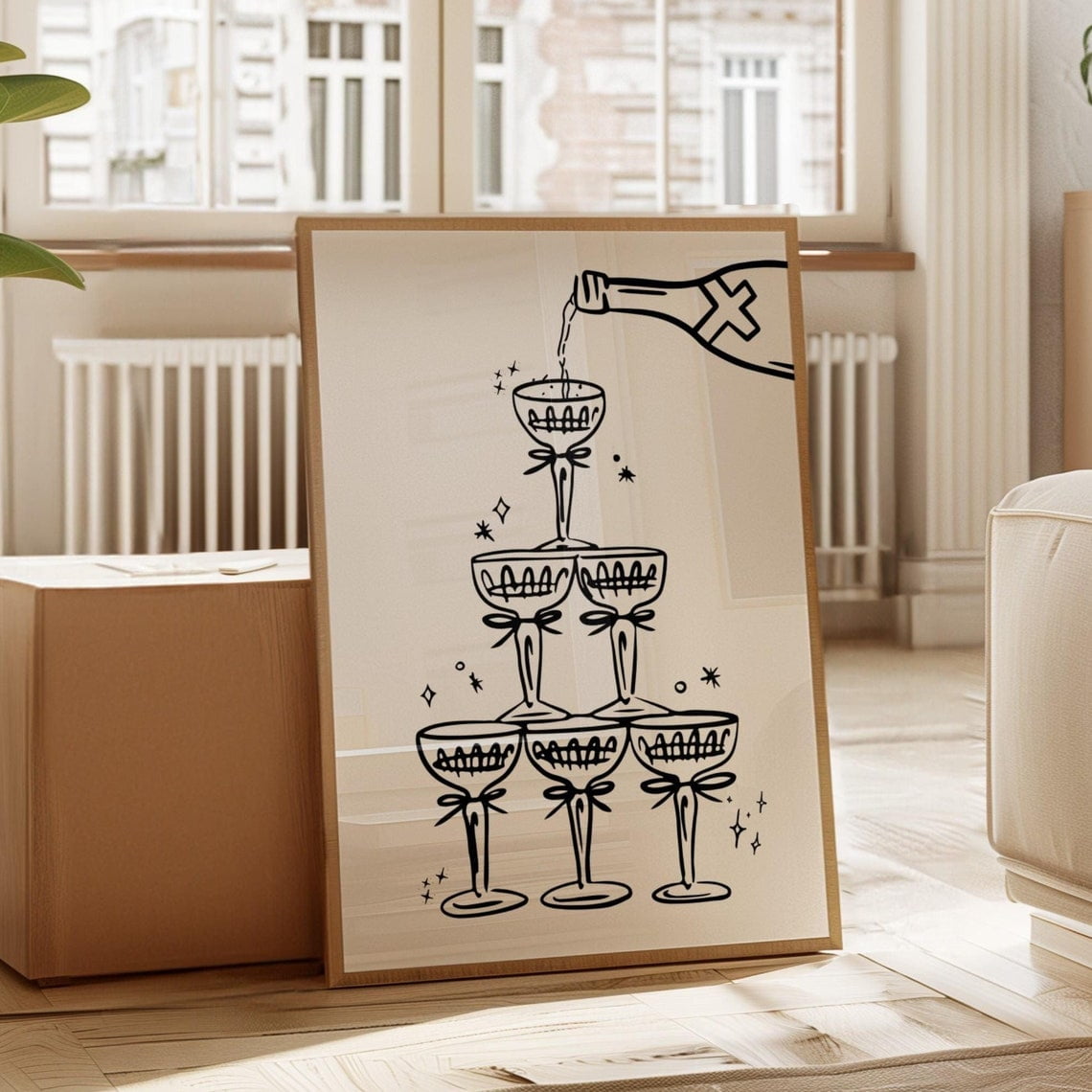 Champagne Wall Art Champagne Tower Print Girly Bar Cart Decor Black ...