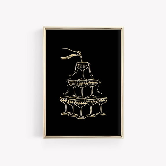 Champagne Wall Art New Year 2026 Years Eve Decor Bar Cart Poster Party ...