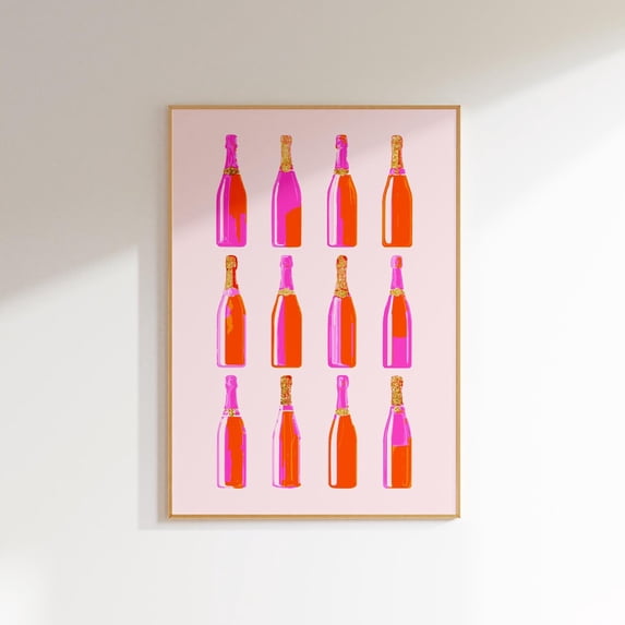 Champagne Wall Art Print Bar Cart Decor Pink And Orange Wall Art Trendy ...
