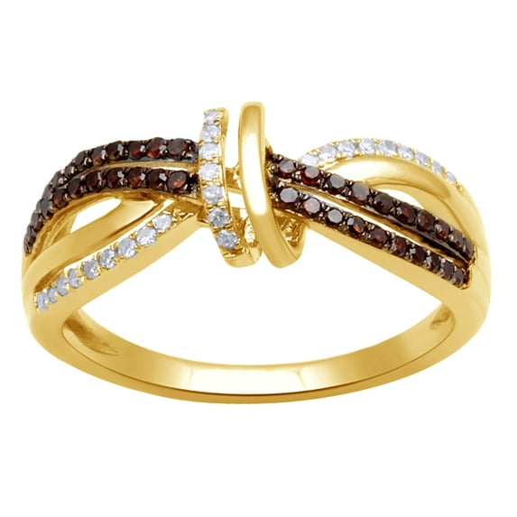 AFFY Champagne & White Natural Diamond Center Loop Ring in 10k Yellow ...