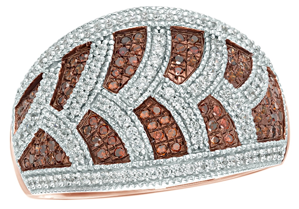 AFFY Champagne & White Natural Diamond Scallop Pattern Domed Ring in ...