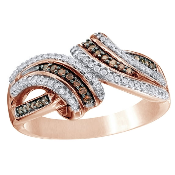 AFFY Champagne & White Natural Diamond Split Bypass Ring in 10k Rose ...