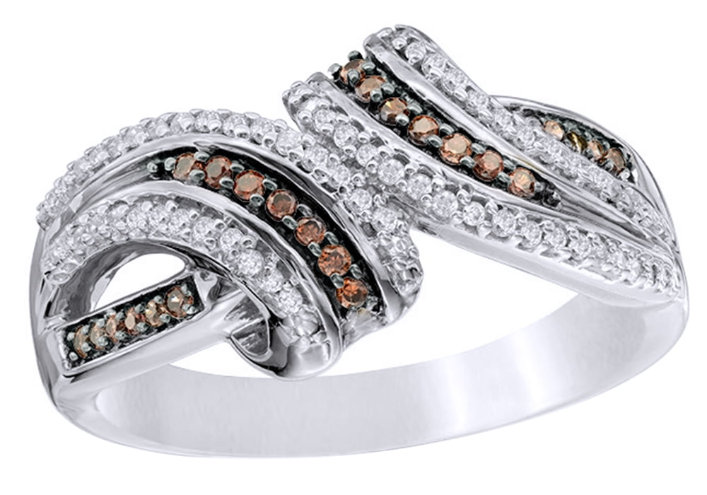 AFFY Champagne & White Natural Diamond Split Bypass Ring in 10k White ...