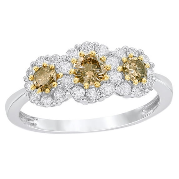 AFFY Champagne & White Natural Diamond Three Stone Frame Engagement ...