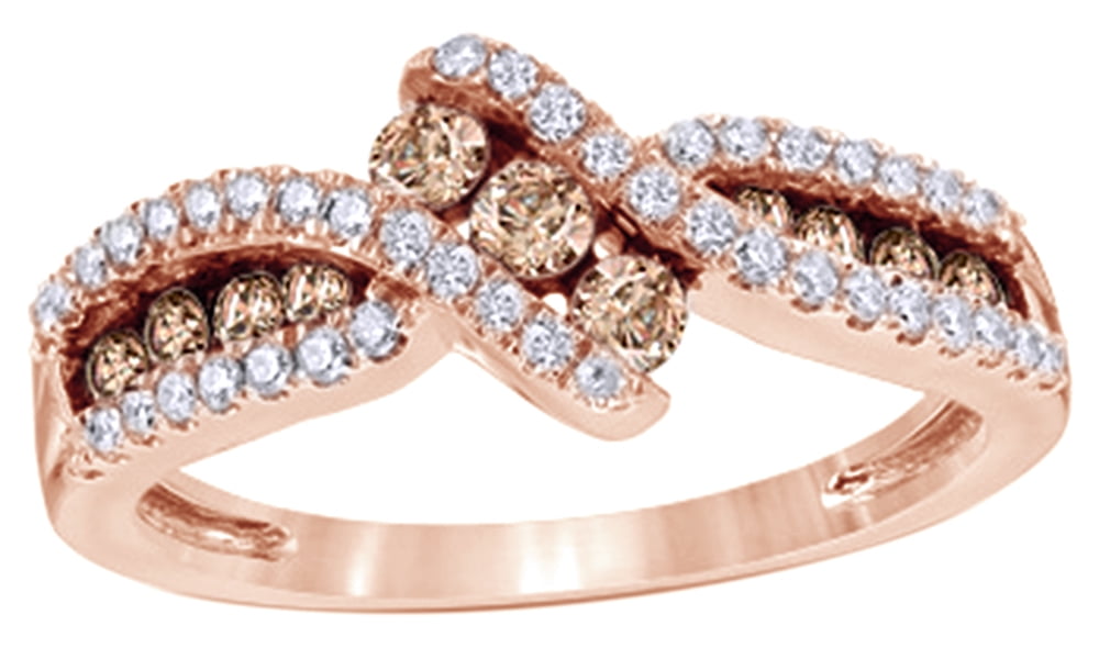 AFFY Champagne & White Natural Diamond Three Stone Slant Ring in 14K ...