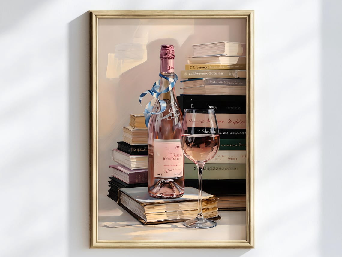 Champagne and Books Wall Art Feminine Still Life Women Cozy Prosecco ...
