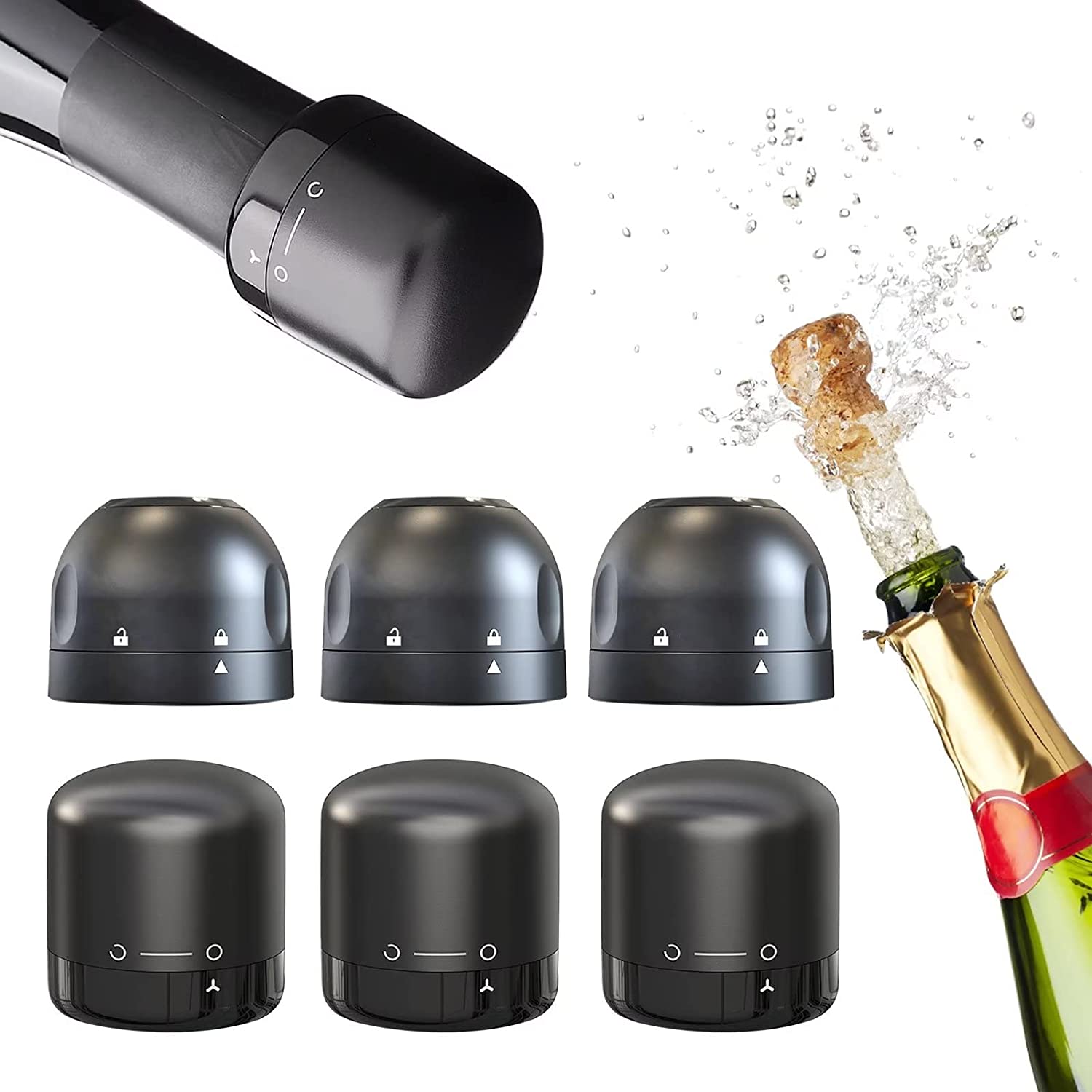 Champagne and Wine stoppers, (6Pack) Champagne and Wine Sealer ...