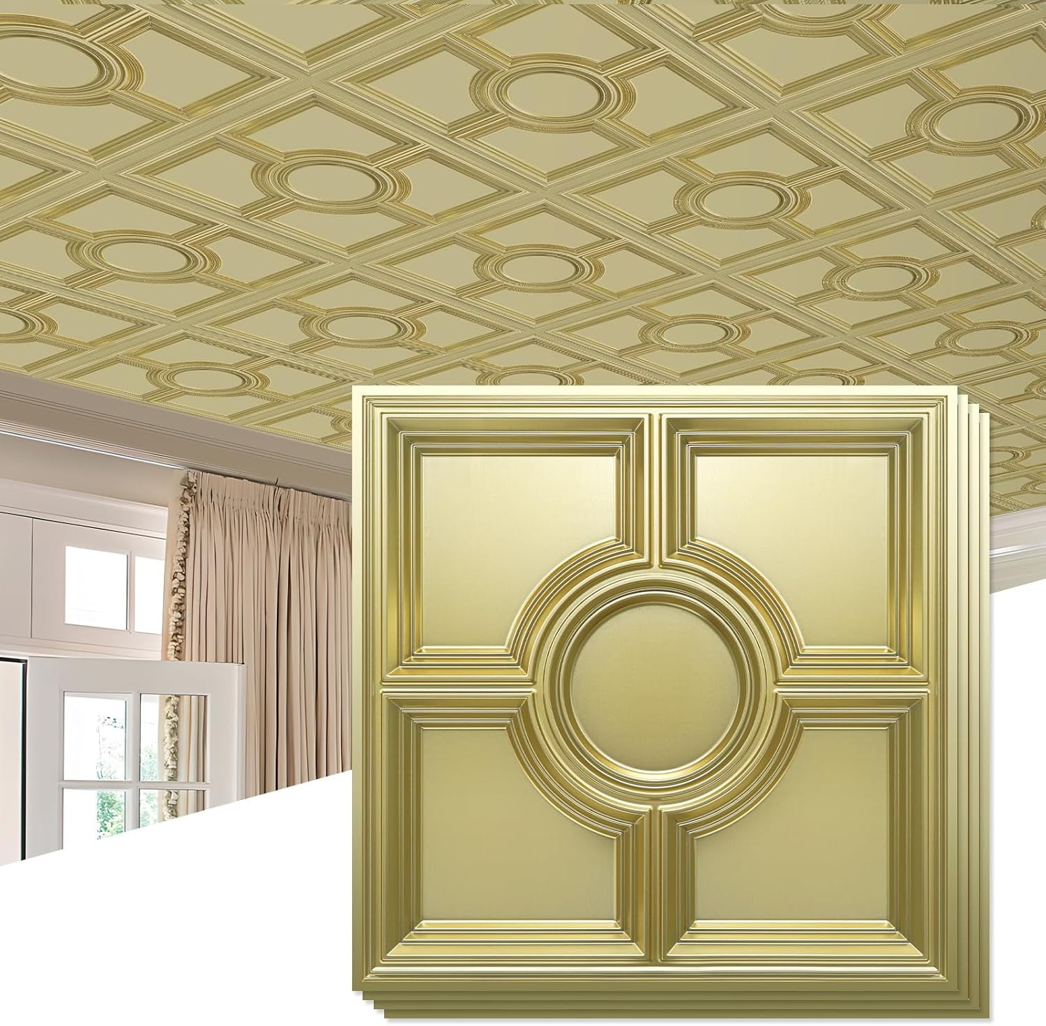 Champaign Gold PVC Ceiling Tiles, Decorative Drop Ceiling Tiles 24 X ...