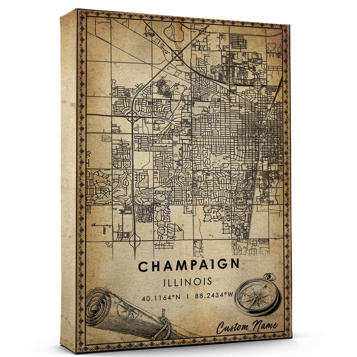 Champaign Map Poster, Illinois Map Art Poster, Canvas, Champaign Map ...
