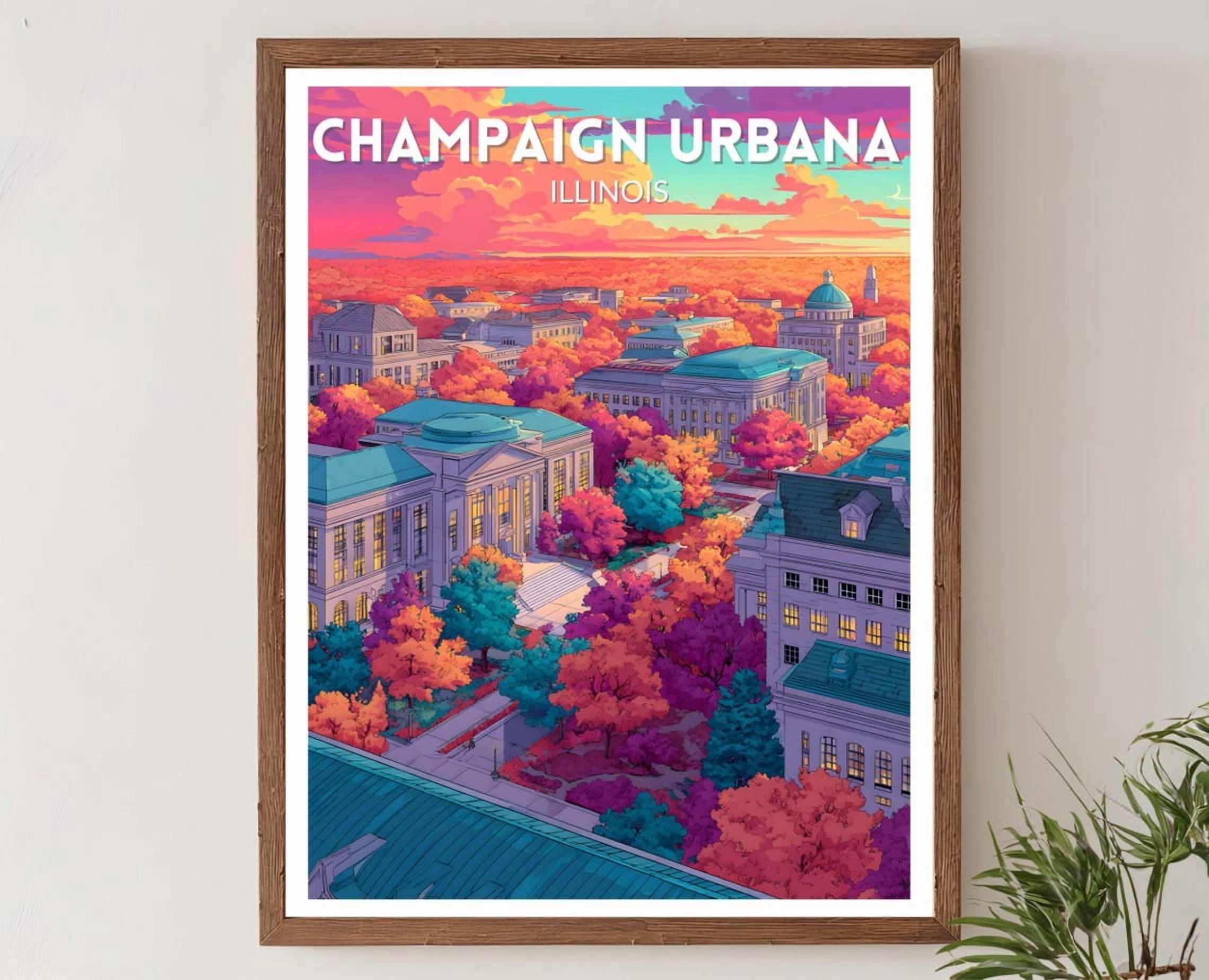 Champaign Urbana Vibrant Travel Retro Futuristic Colorful Cityscape ...