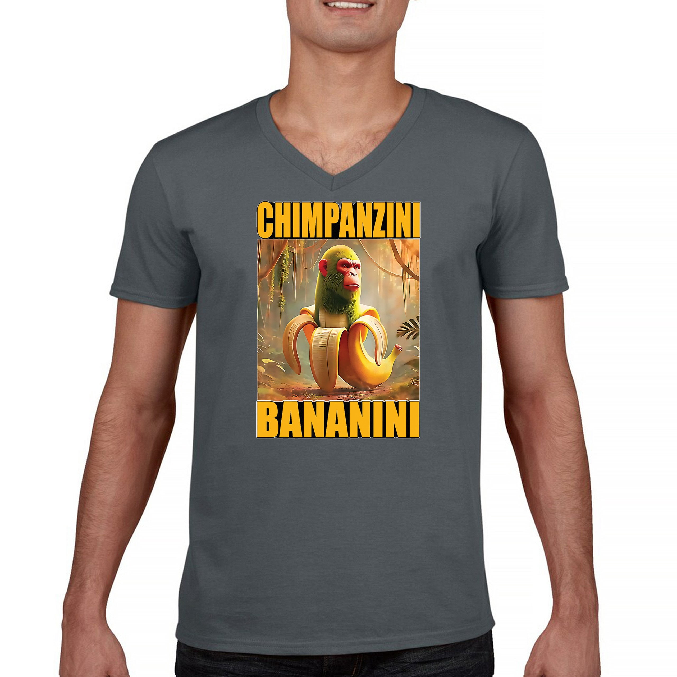 Champanzini Bananini Men's V-Neck T-shirt Fun Italian Brainrot Gen Z ...