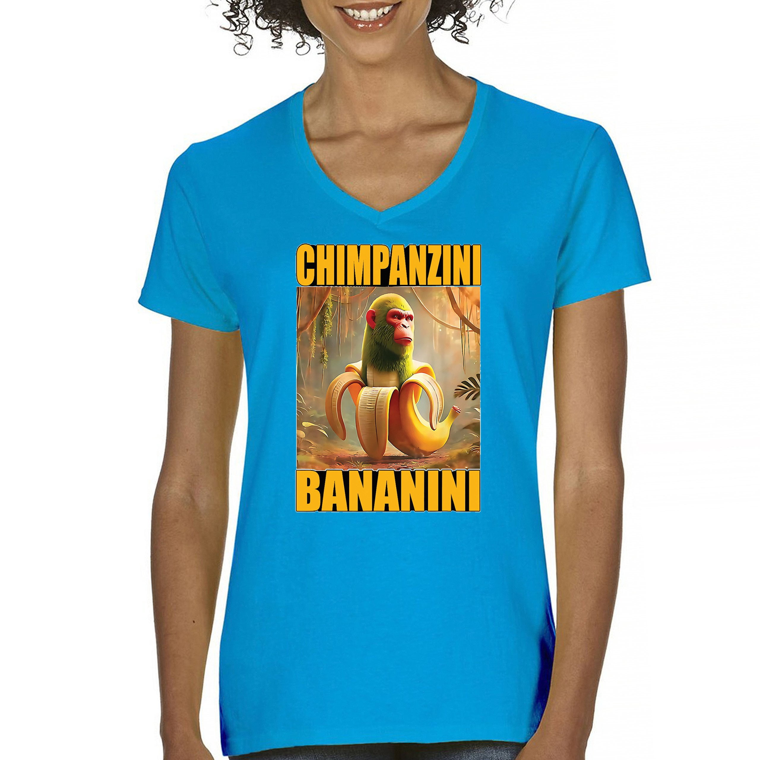 Champanzini Bananini Women's V-Neck T-shirt Fun Italian Brainrot Gen Z ...