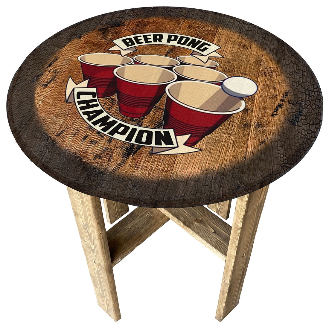 Champion Beer Pong Beer Game Gift Farmhouse Rustic Round Whiskey Barrel ...