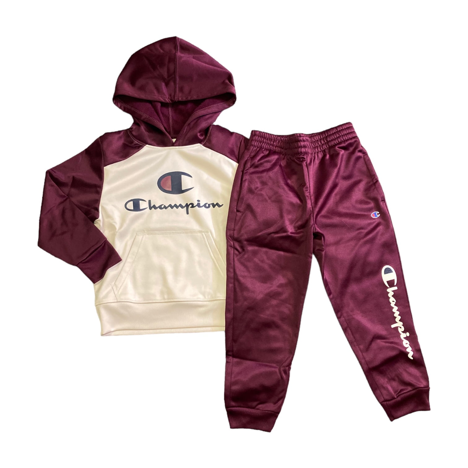 Champion Boy's Heavyweight Polyester Hoodie & Jogger Set (Burgundy ...