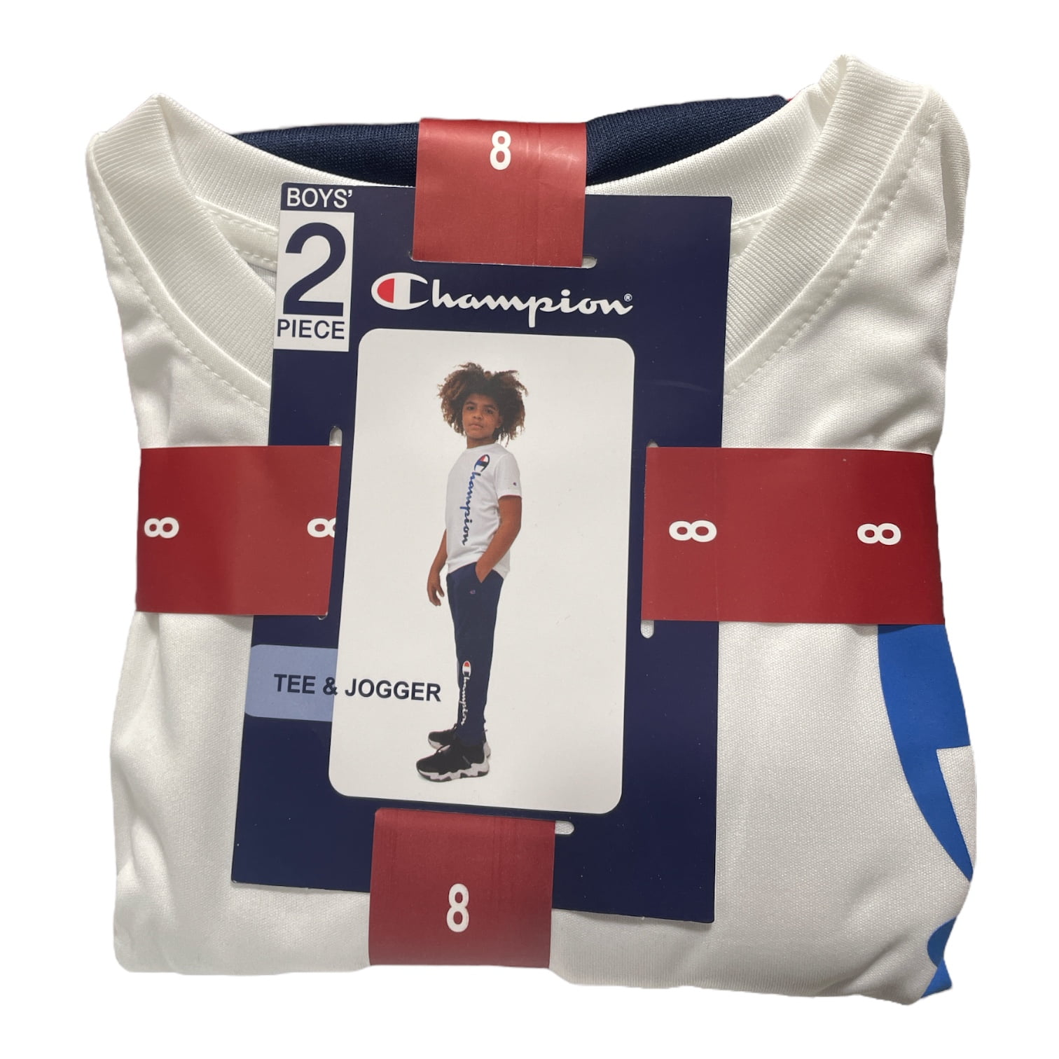 Champion Boy's Lightweight 2 Piece Tee & Jogger Active Set (White/Navy ...