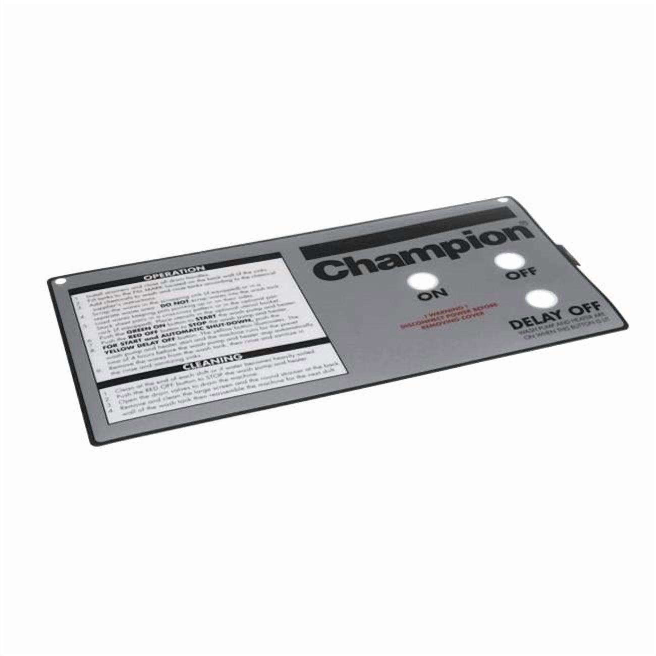 Champion 115392 Control Panel Label & Overlay with Operating & Cleaning ...