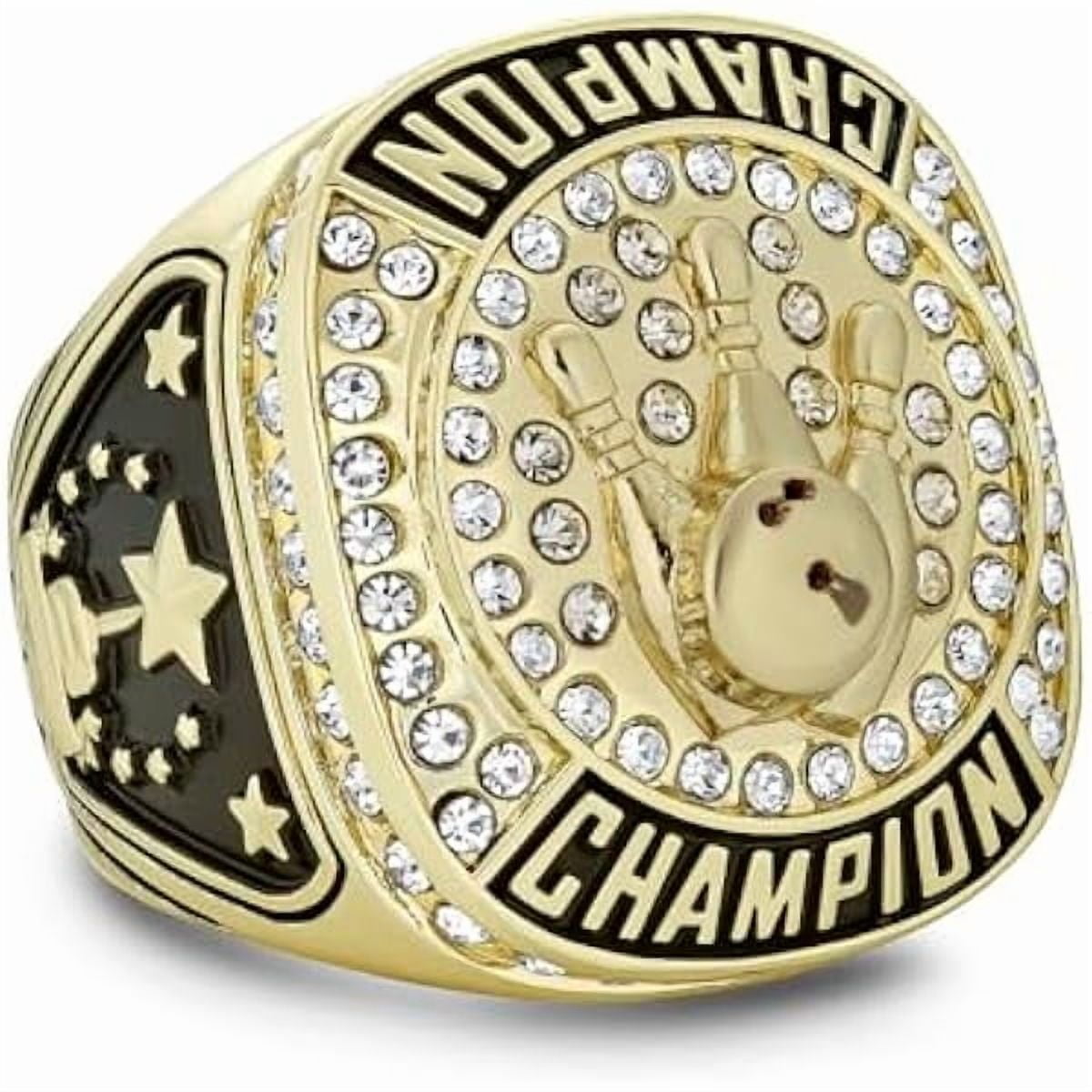 Champion Gold Bowling Trophy Ring Award Gift Fantasy Prize with Display ...