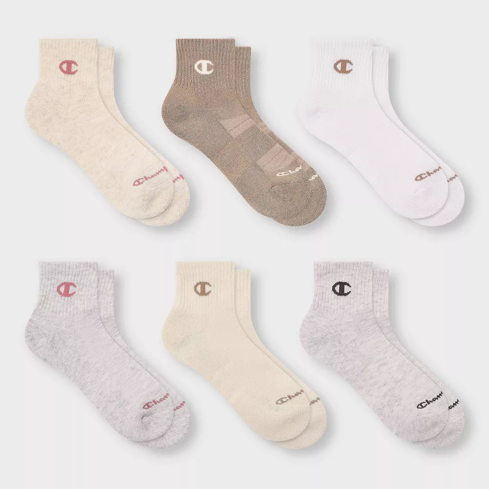 Champion Iconic Essentials Women's 6pk Cushioned Quarter Crew Socks ...