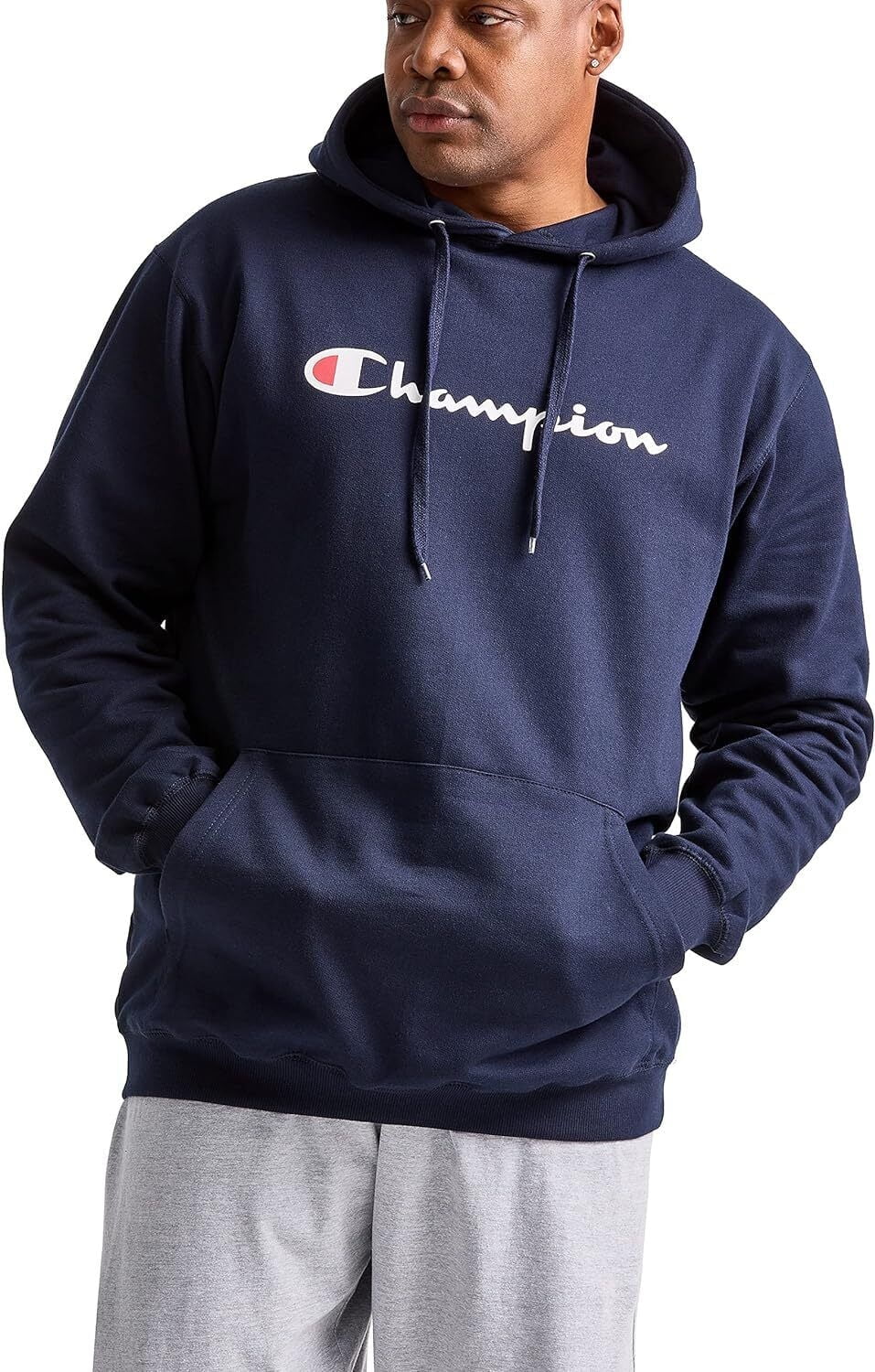 Champion Men's Big & Tall Script Hood Pullover Fleece, Navy, Size 2XLT ...