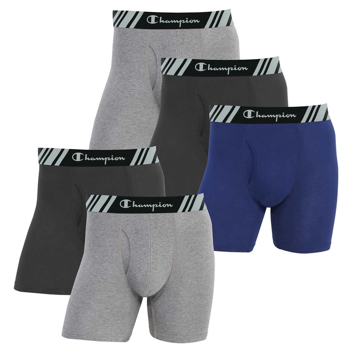Champion Men's Boxer Briefs, Medium 32-34, Pack of 5, Black Grey Blue ...