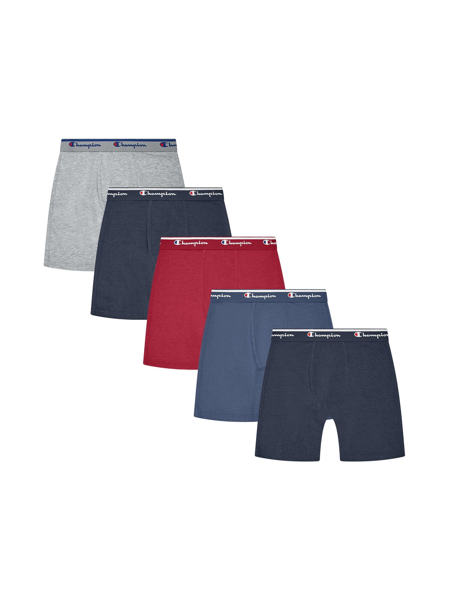 Champion Men’s Boxer Briefs – 5 Pack Cotton Flex Underwear, Longer Leg ...