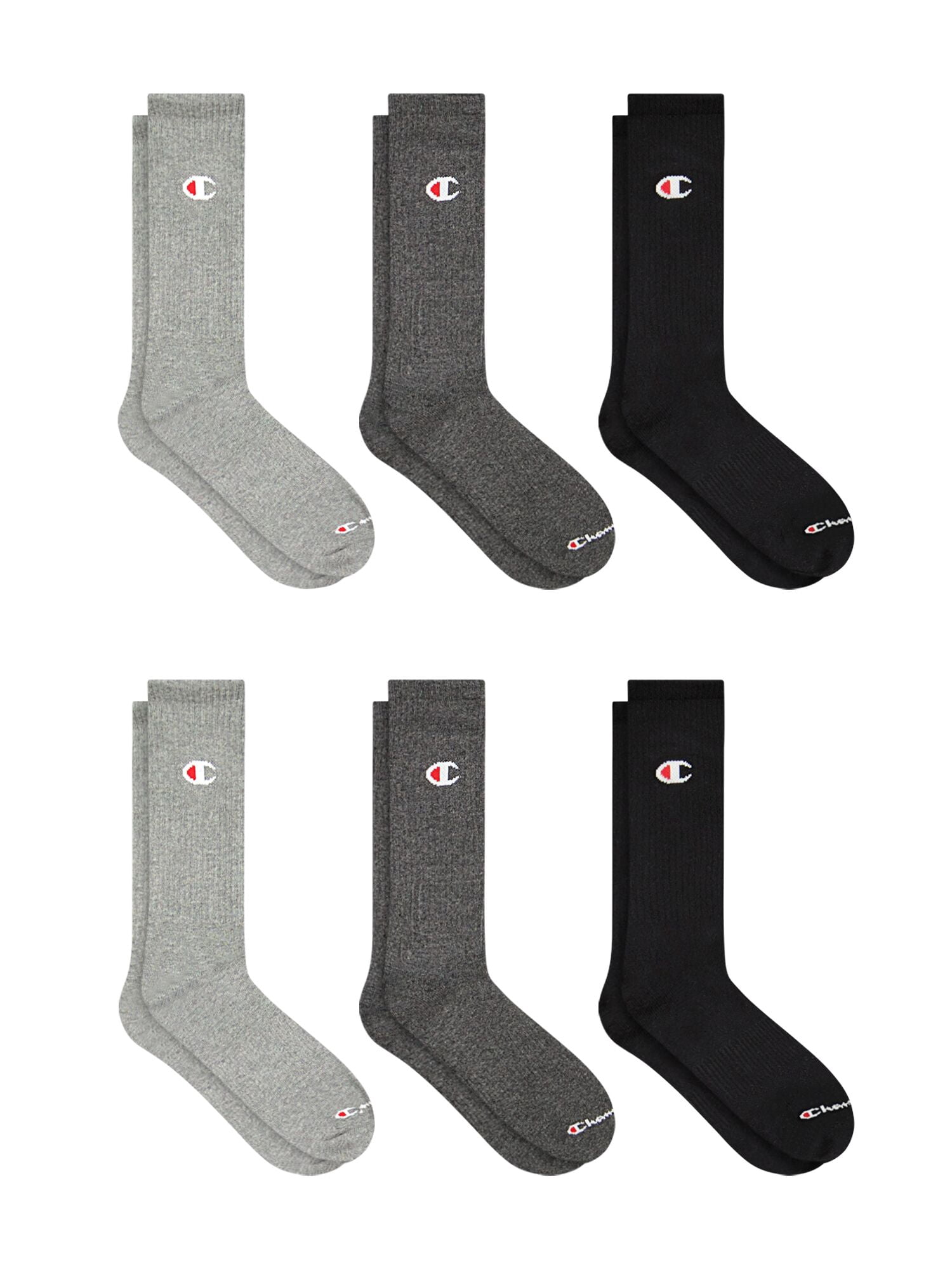 Champion Men’s Crew Socks 6 Pack – Flat Knit, Moisture-Wicking, Arch ...